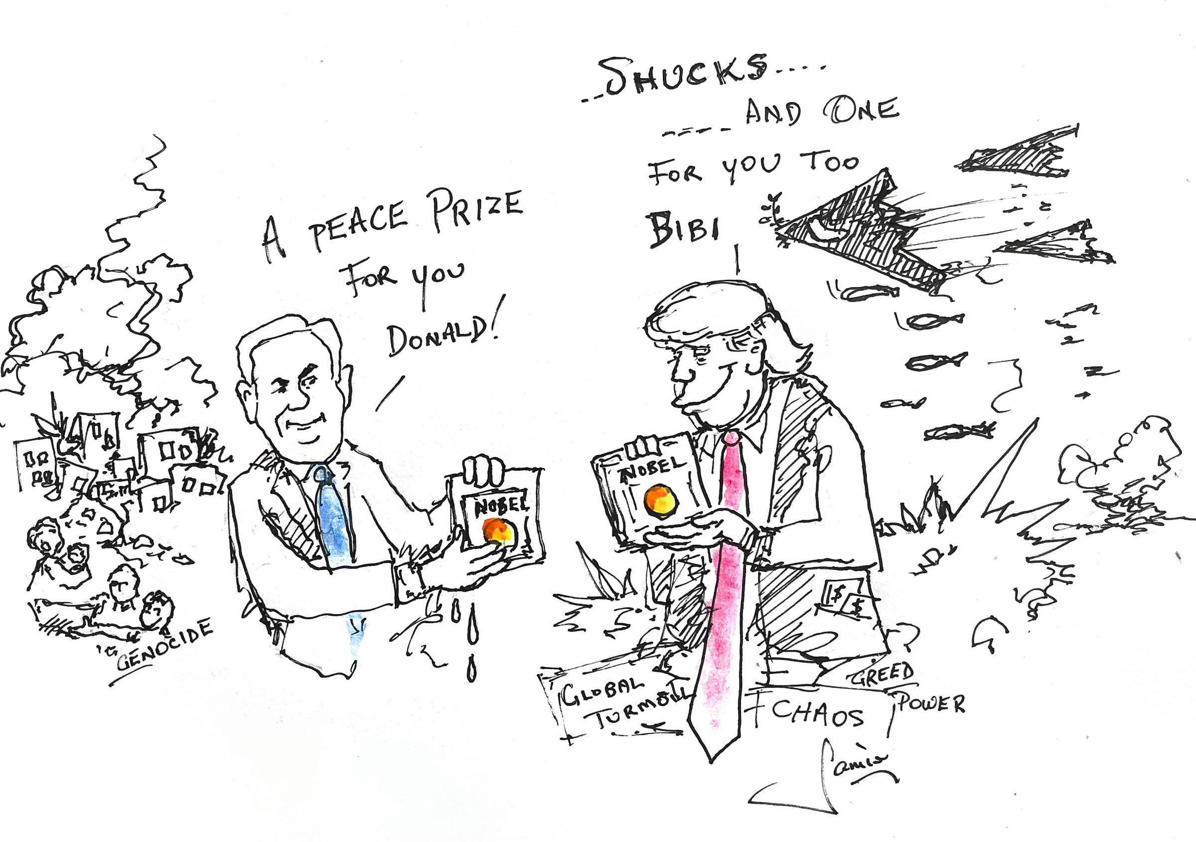 Cartoon-Jamie-Hoile-Trump-Ben-N-peace-prizes – The Echo